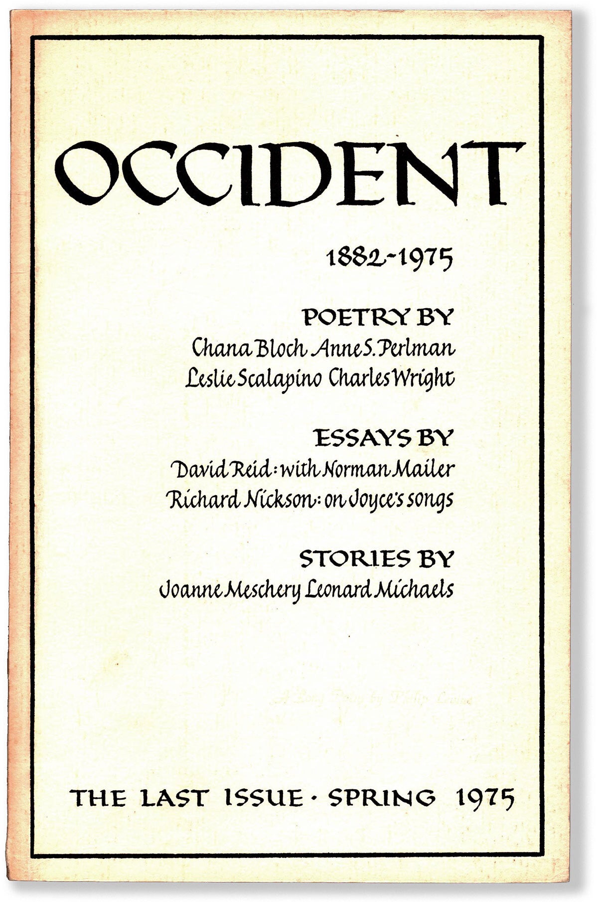 Occident, the Last Issue | Chana Bloch, More, Philip Levine, Charles ...